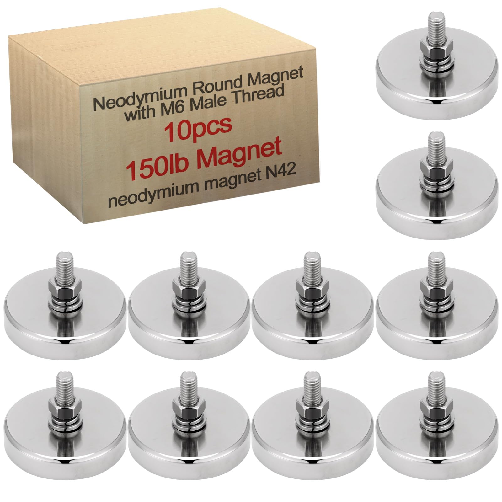 Therwen 10 Pcs 150 lb Powerful Neodymium Round Magnets Neodymium Magnet ...
