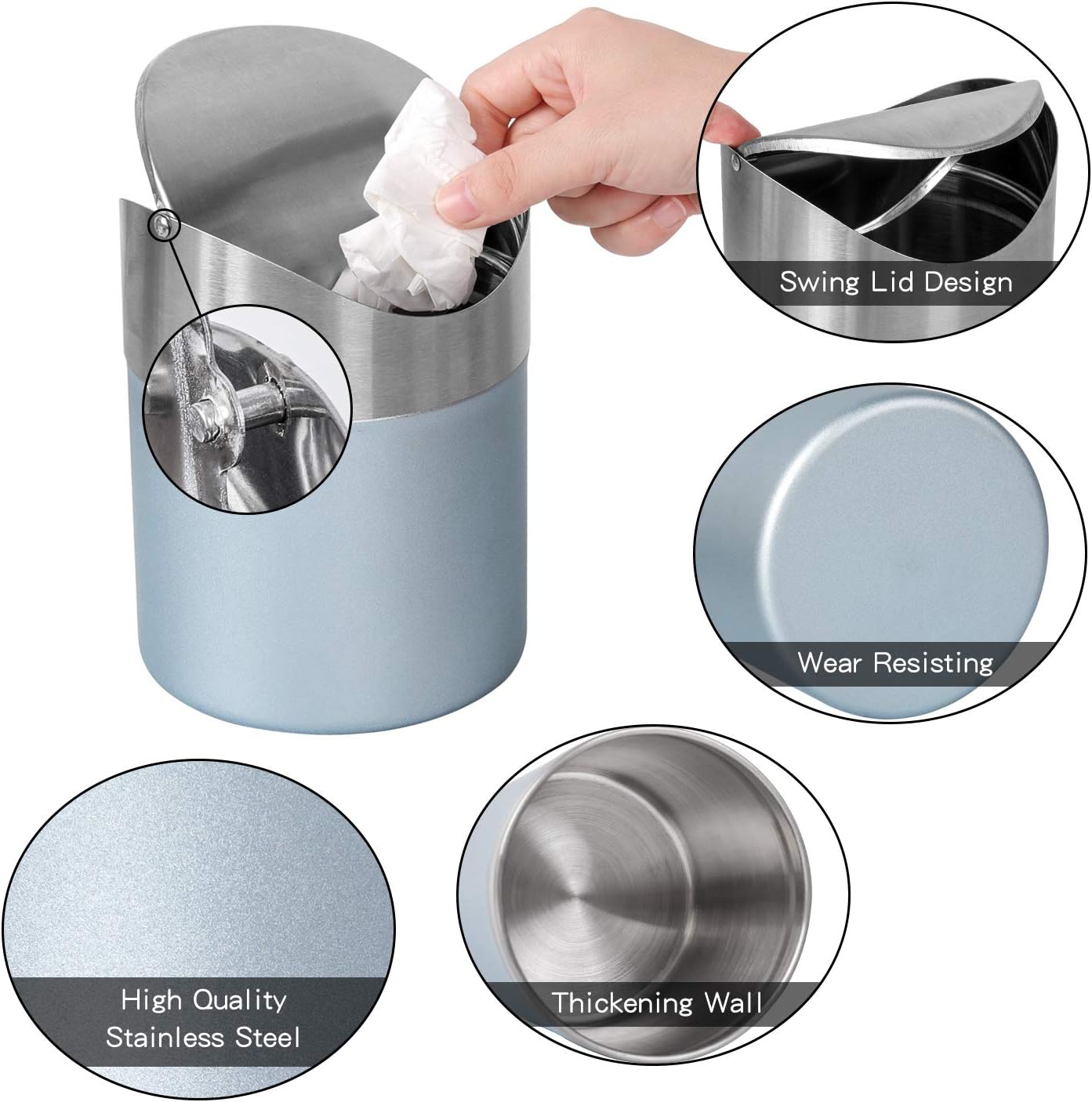 TWFRIC Mini Dustbin with Lid, Trash Can Small Desktop Bin Indoor ...