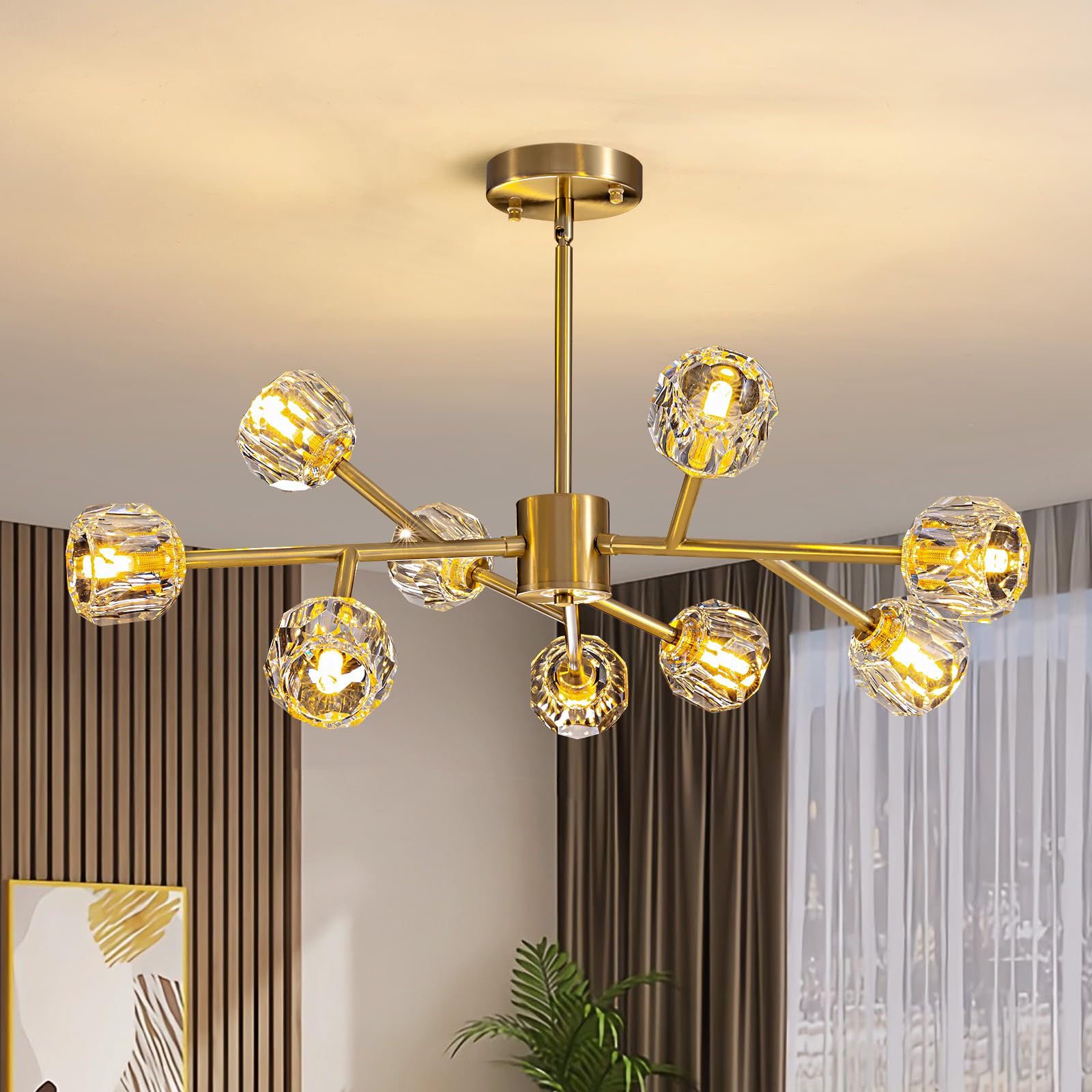WECHAET Sputnik Chandelier for Dining Room Light Fixture, 9-Light Gold ...