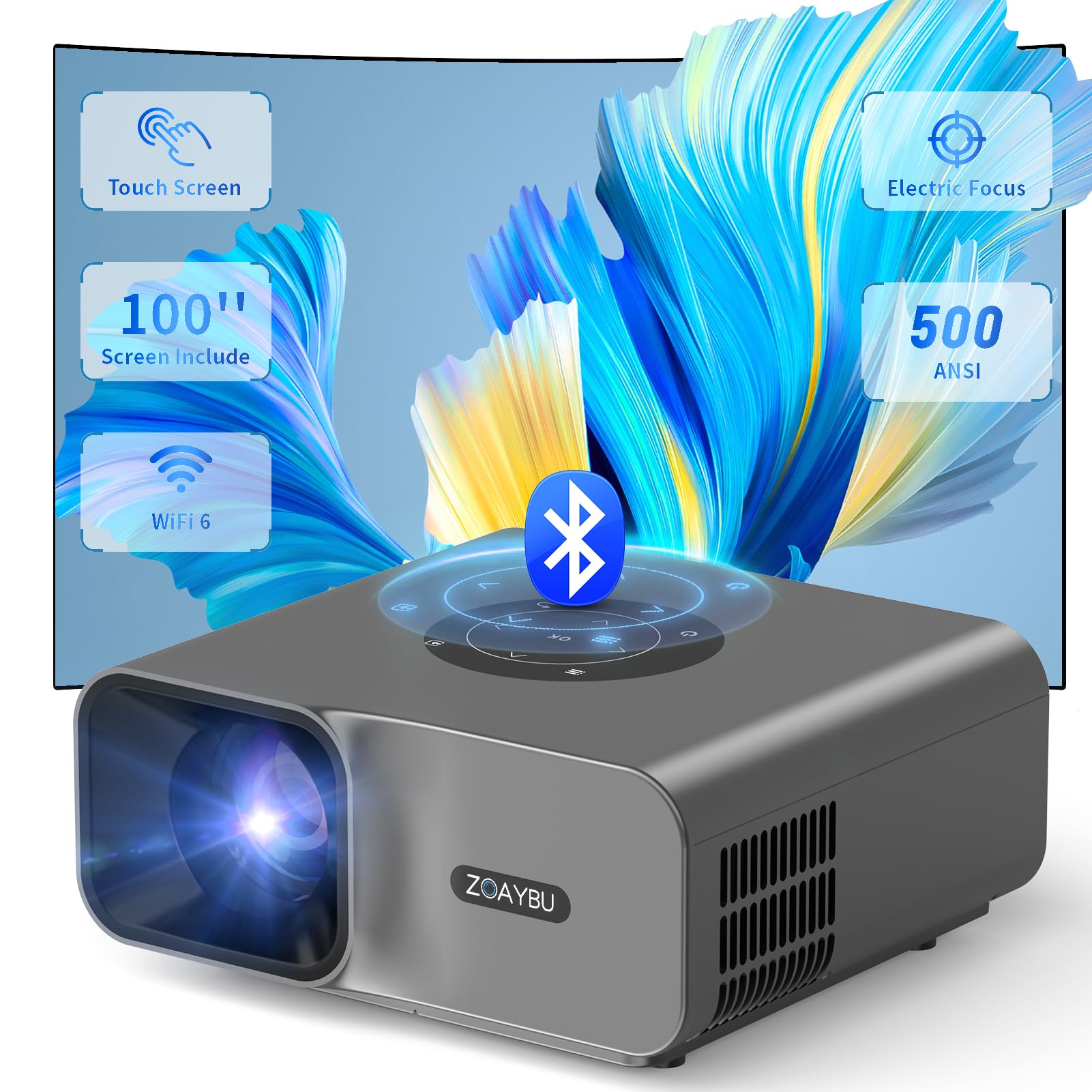 ZOAYBU Upgraded Bluetooth Projector with Screen, Native 1080P Electric ...