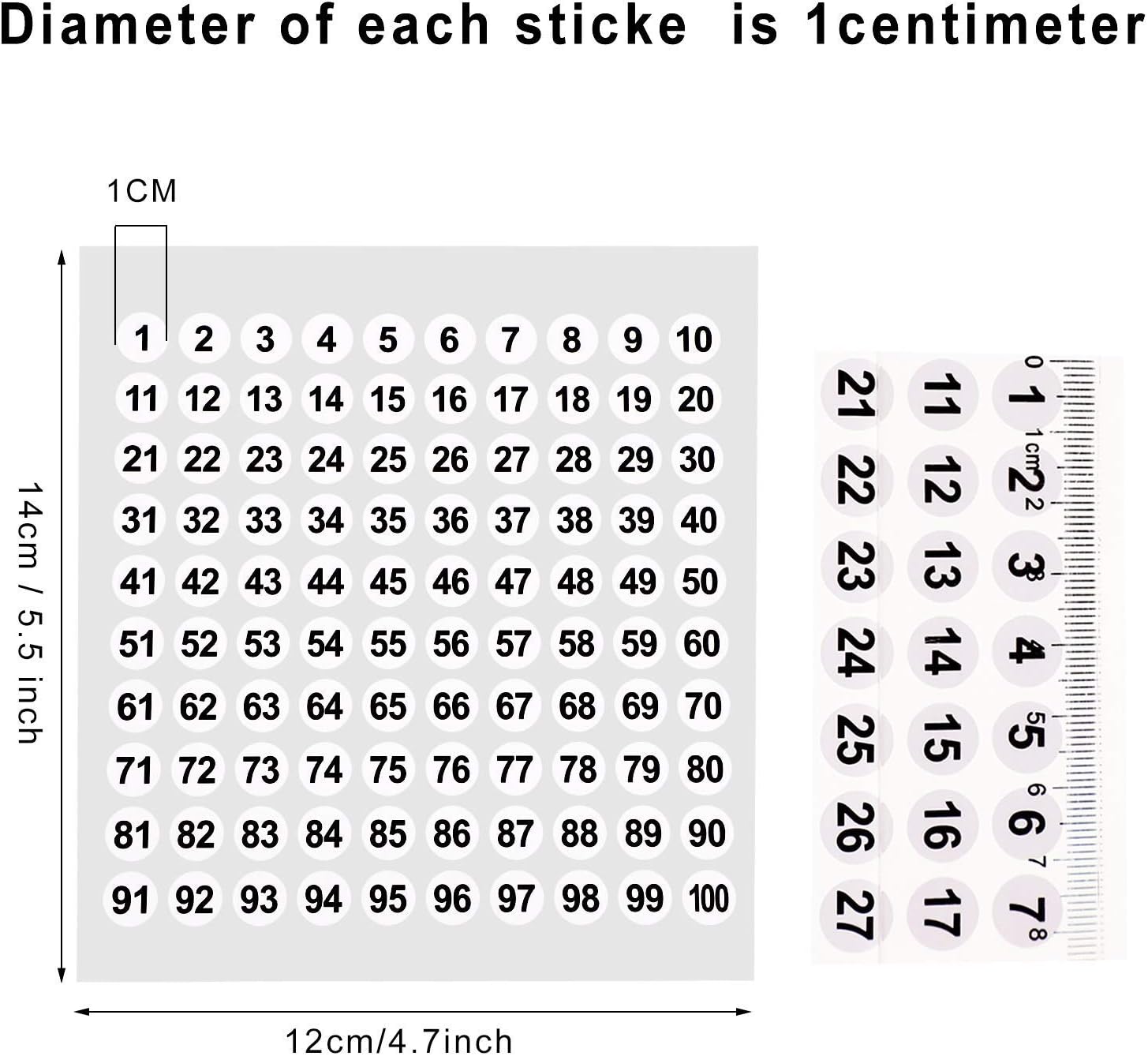50 Sheets Number Stickers 1 to 100 Round Number Self Adhesive Stickers ...