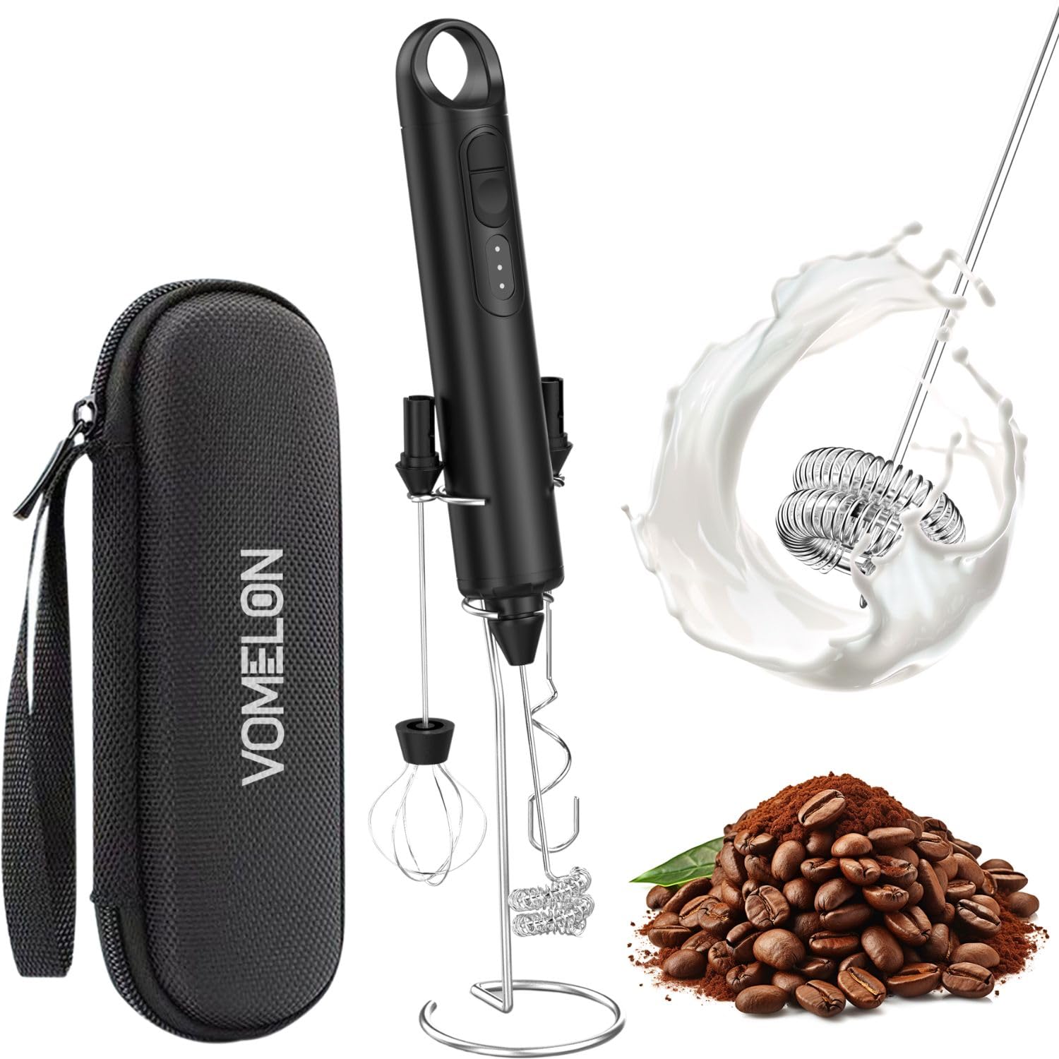 Rechargeable Milk Frother Handheld 3 Speed Coffee Foamer [3 Whisk ...