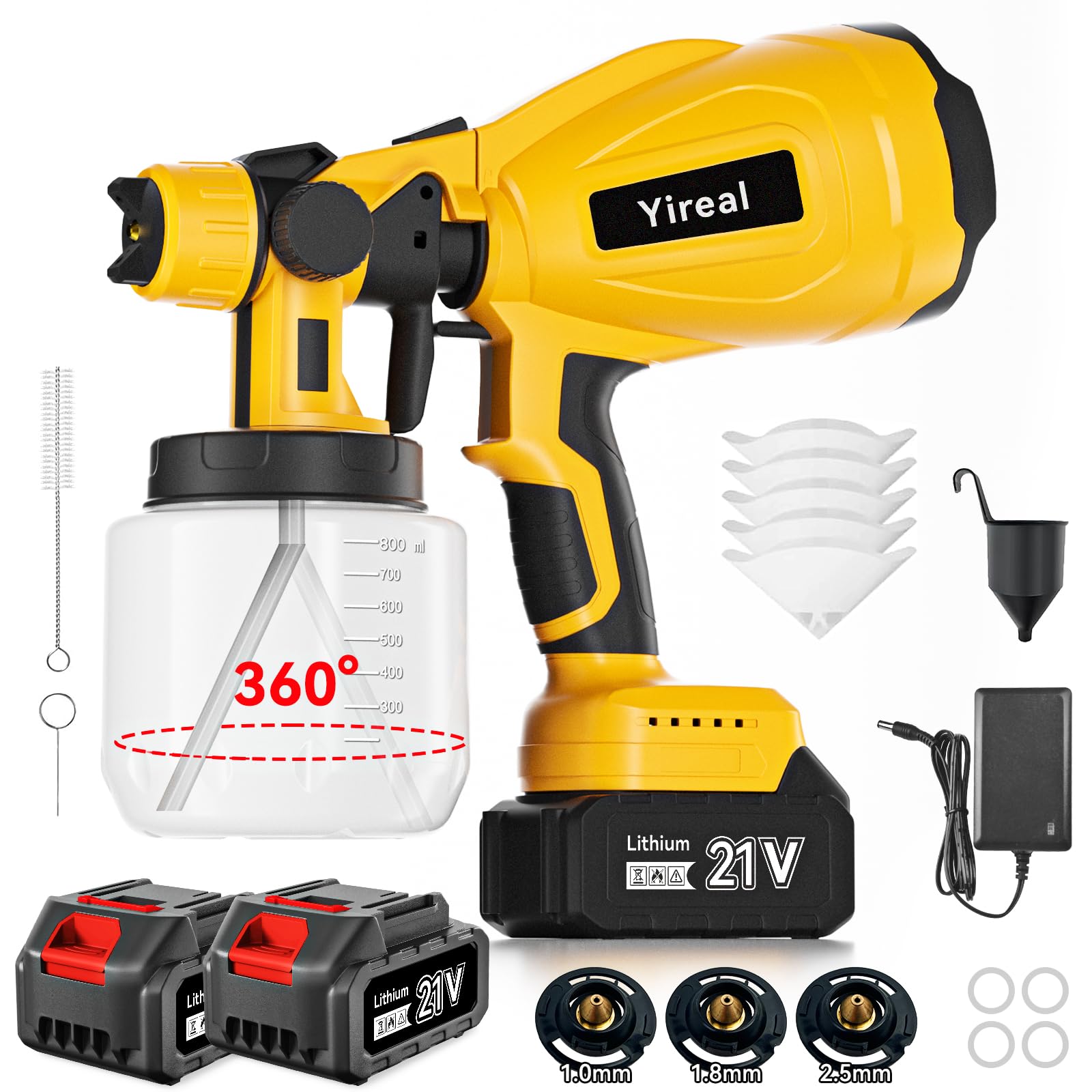 Yireal Cordless Paint Sprayer Gun with Battery 2 of 2000mAh 3 Copper ...