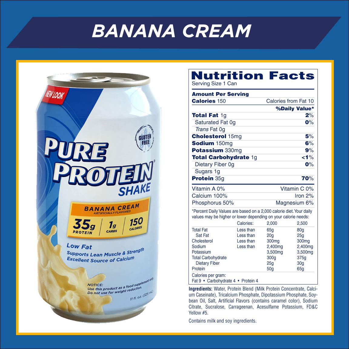 Pure Protein 35g Shake - Banana Cream, 11 ounce, 12 Count - Vanilla ...