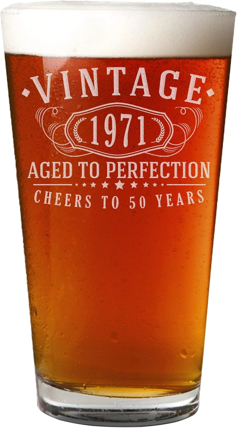 Vintage 1971 Etched 16oz Pint Beer Soda Glass – 50th Birthday Aged to ...