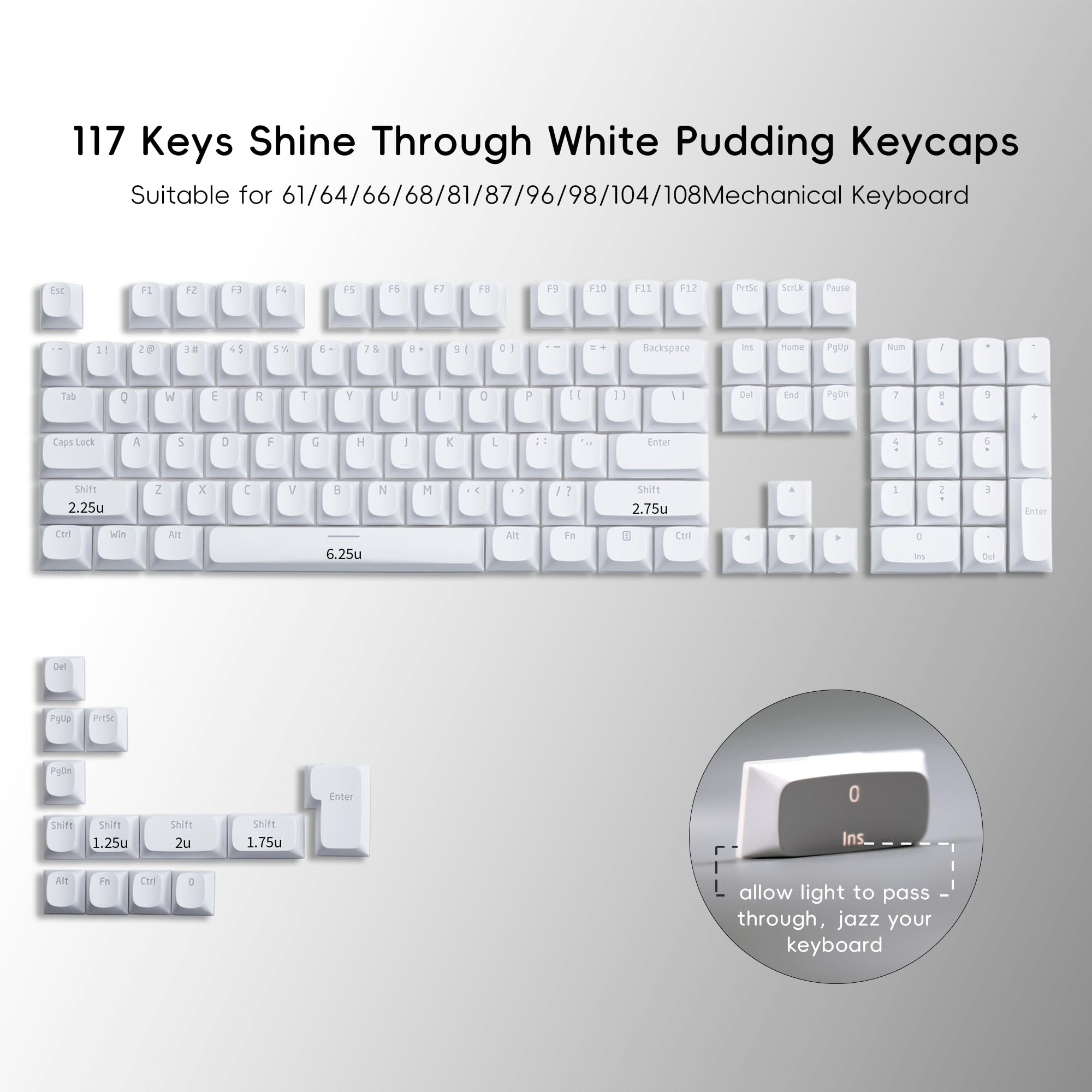 Mua XVX Shine Through Keycaps, White Pudding Keycap Set, Double Shot ...