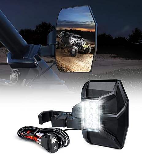 Lupar Heavy-Duty Aluminium UTV Side Mirror with LED Lights fit 1.65"-2 ...
