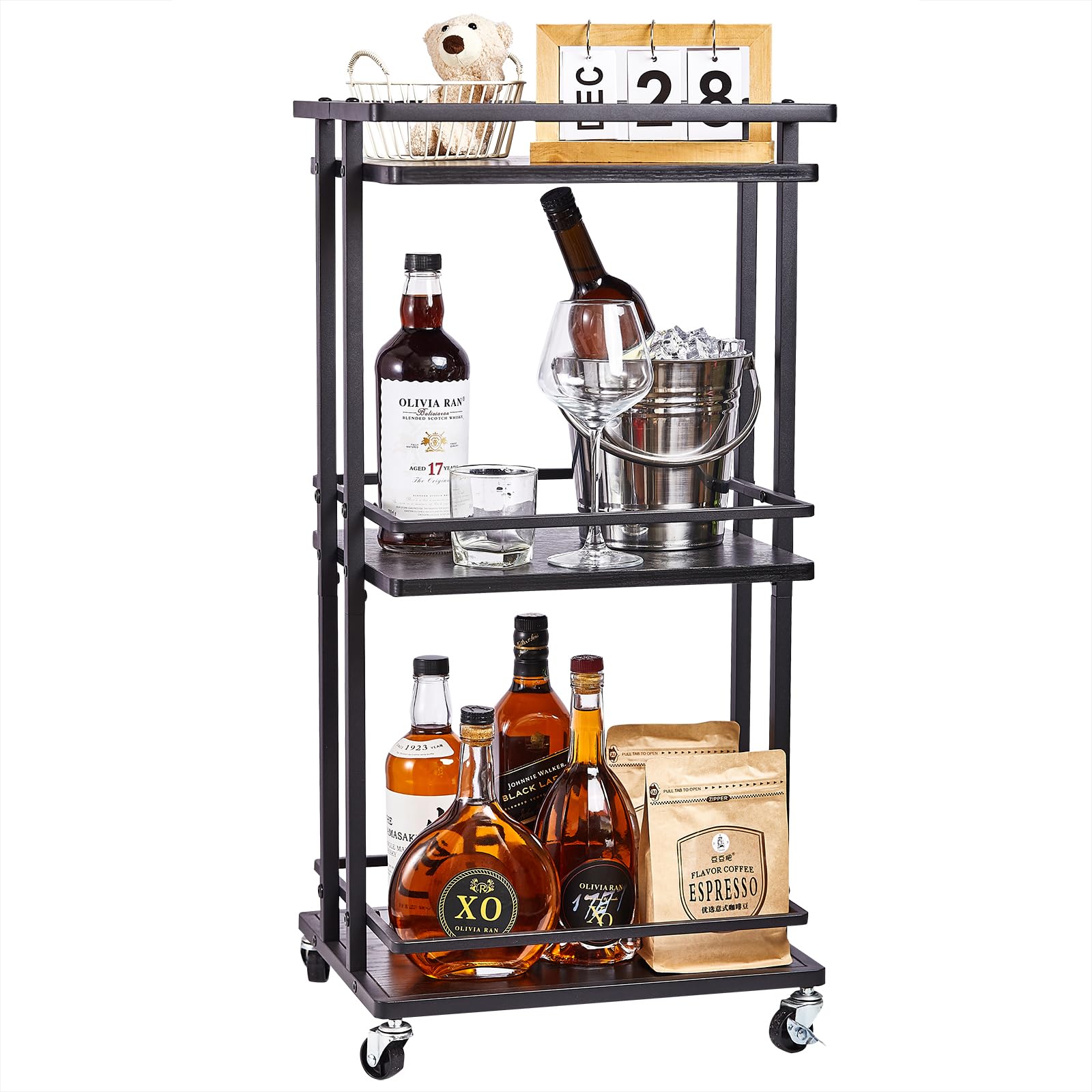 Mua 3-Tier Bar Cart, Serving Bar Cart for Home with Large Storage Space ...
