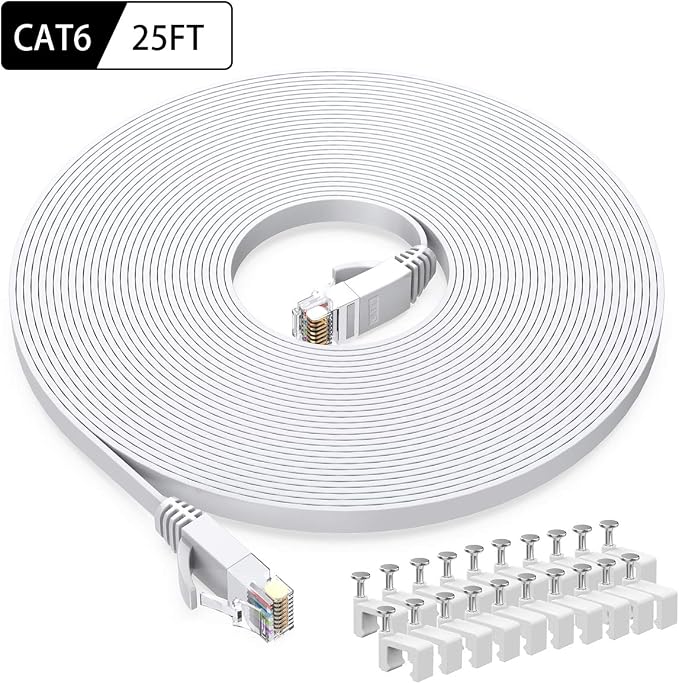 Cat6 Ethernet Cable 25 FT White, BUSOHE Cat-6 Flat RJ45 Computer ...