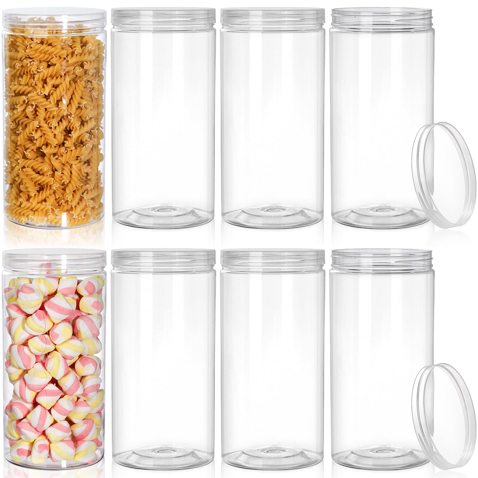 Pumtus 8 Pack Clear Plastic Jars with Lid, 46 OZ Round Candy Storage ...