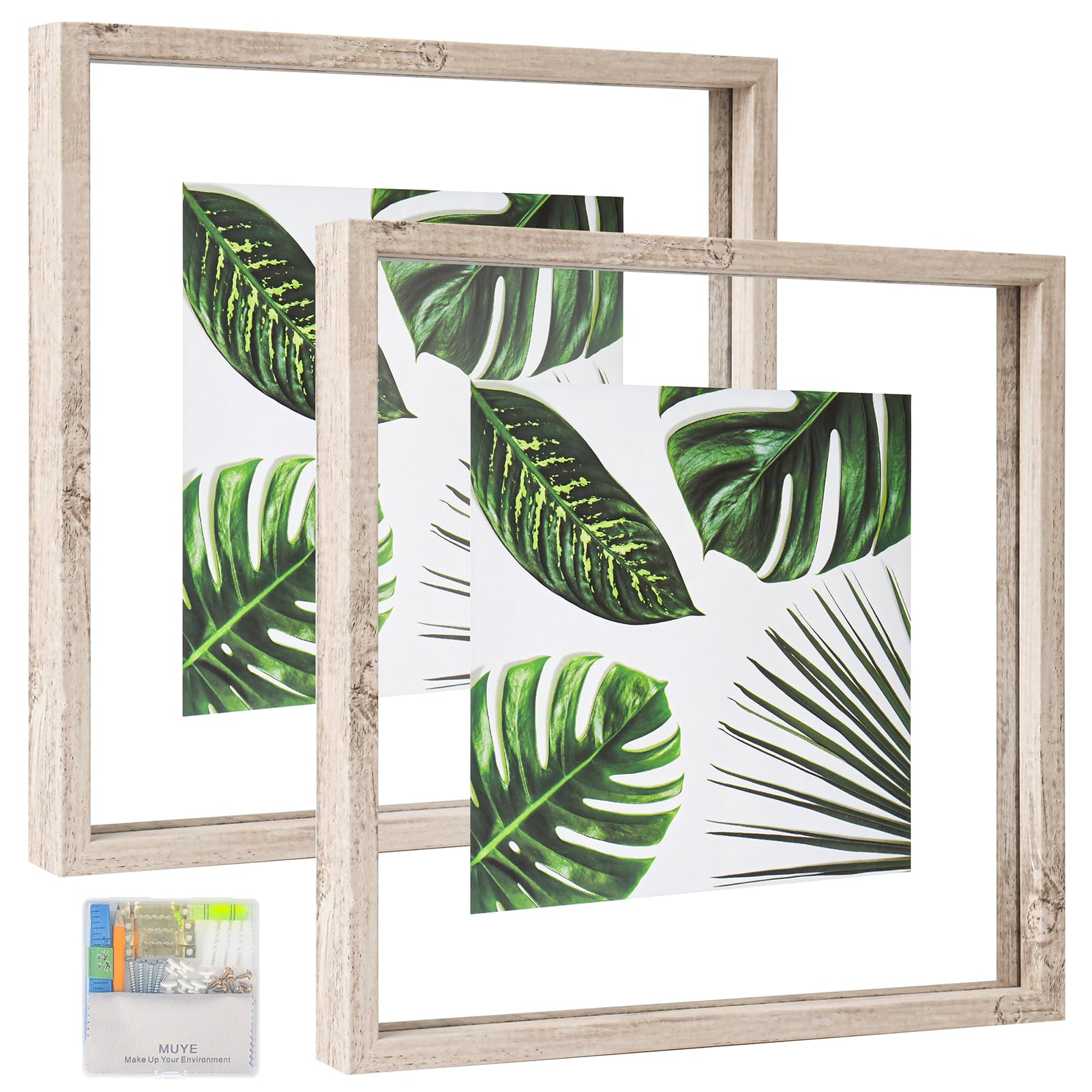 MUYE 12x12 Floating Frame Distressed Beige White Wood Pattern,Double ...