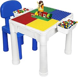 Amazon.com: Building Blocks Table for Kids 7 in 1 Multi Toddler Activity Table Set with Chair ...
