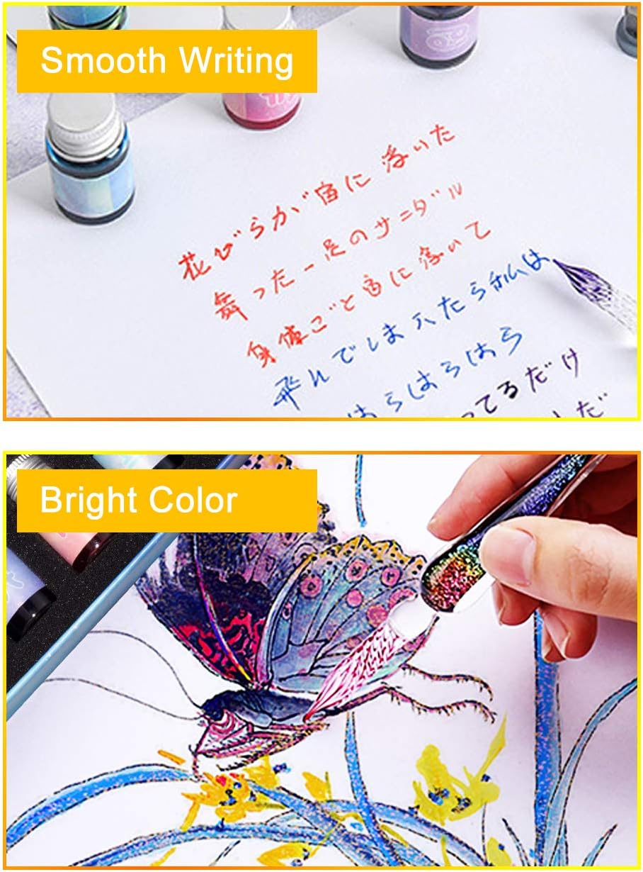 12 Colors Calligraphy Ink Set, Calligraphy Fountain Glass Dip Pen Color ...