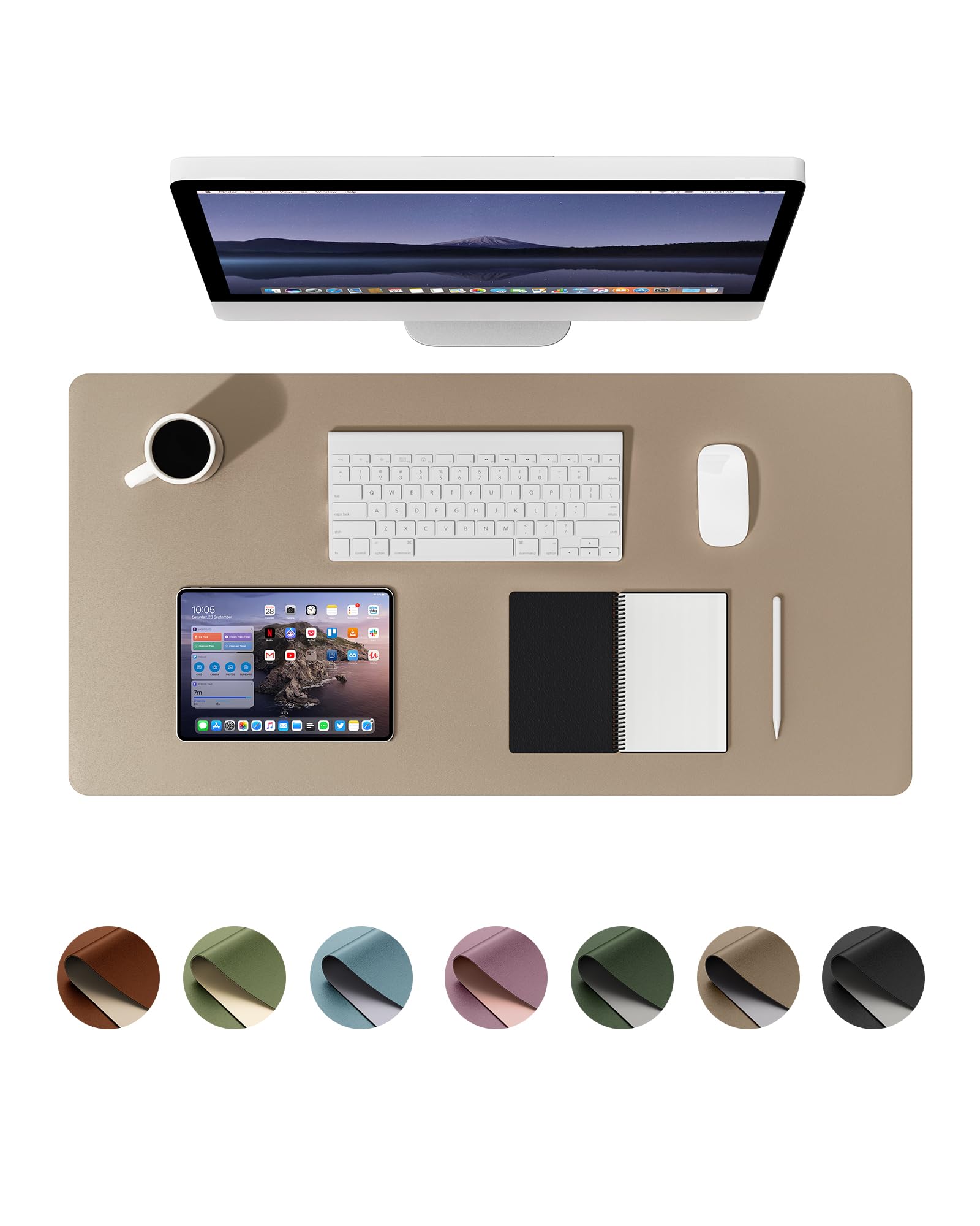 YSAGi Dual-Sided Leather Desk Pad, Office Desk Mat, PU Leather Desktop ...