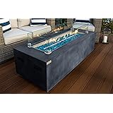 Amazon.com: 70" Linear Rectangular Modern Concrete Fire Pit Table w/ Glass Guard and Crystals in ...
