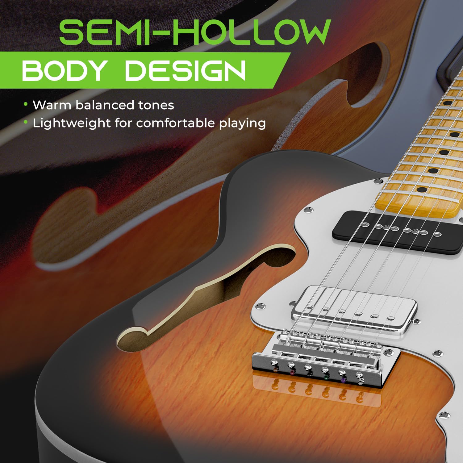 Mua GEARit Electric Guitar (Premium Ash Tonewood) Thinline Semi-Hollow ...