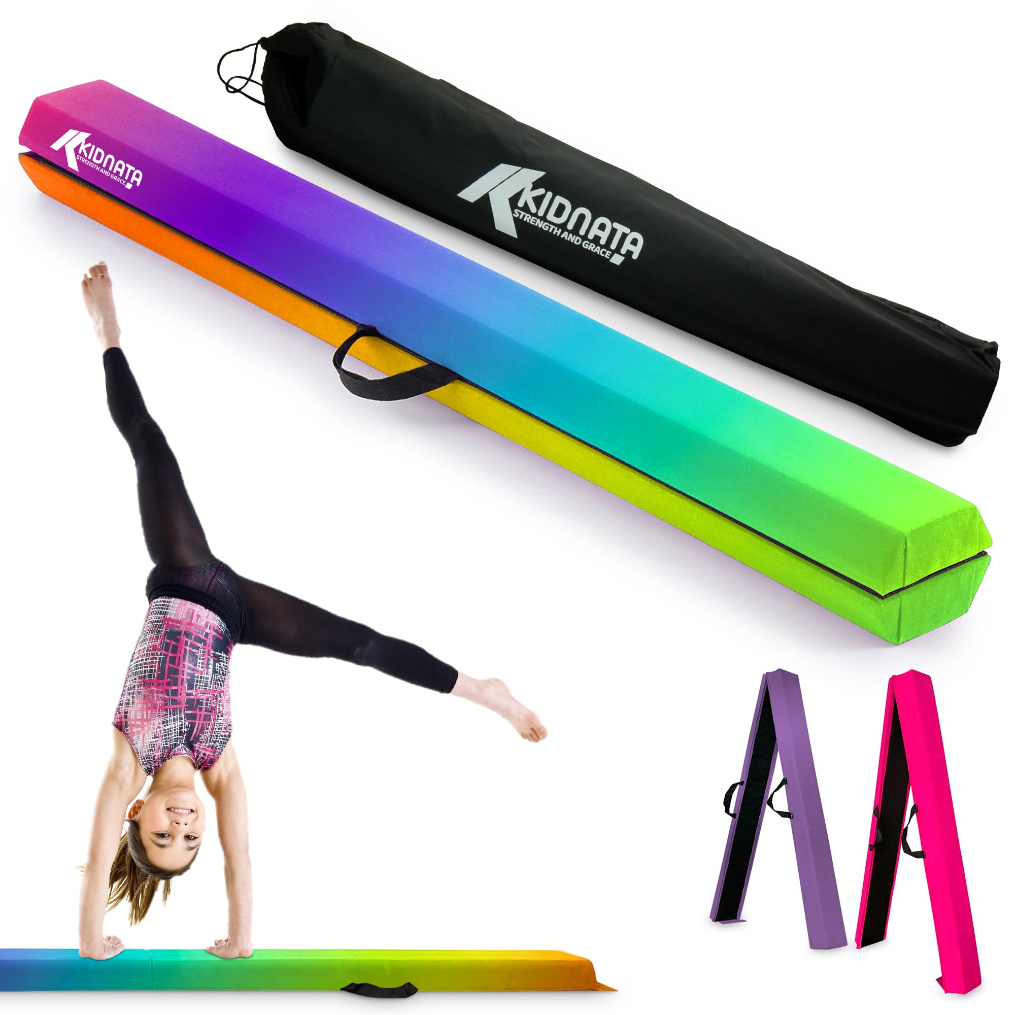 KIDNATA 8 Ft Portable Rainbow Folding Balance Beam For Kids Ages 6-12 ...