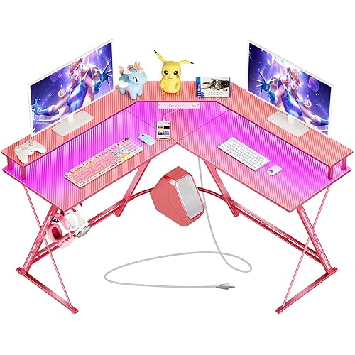 SEVEN WARRIOR Gaming Desk 50.4” with LED Light & Power Outlets, L ...