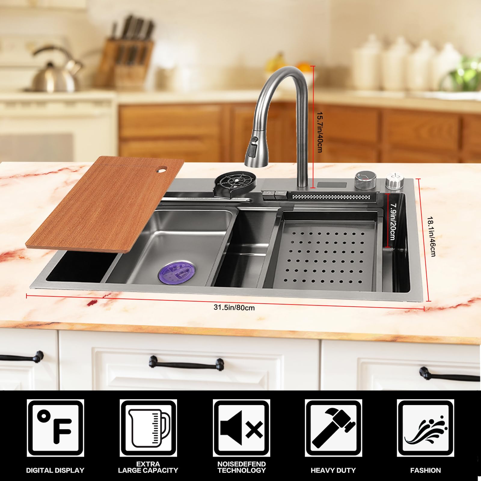 Mua Pehohe 32" x18" Waterfall Kitchen Sinks Combo 304 Stainless Steel ...