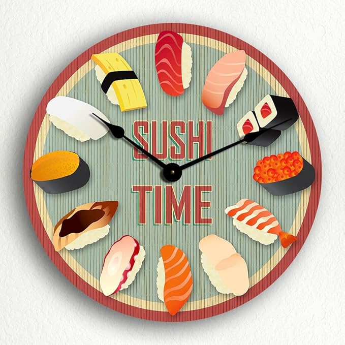 Amazon.com: MYTIME- Sushi Time Japanese Sushi Themed Silent Wall Clock ...