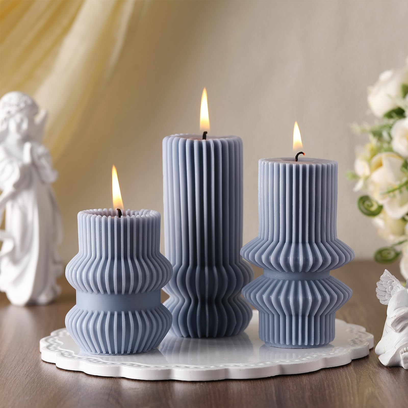 MTLEE 3 Pcs Small Ribbed Pillar Candles Scented Pillar Candle ...