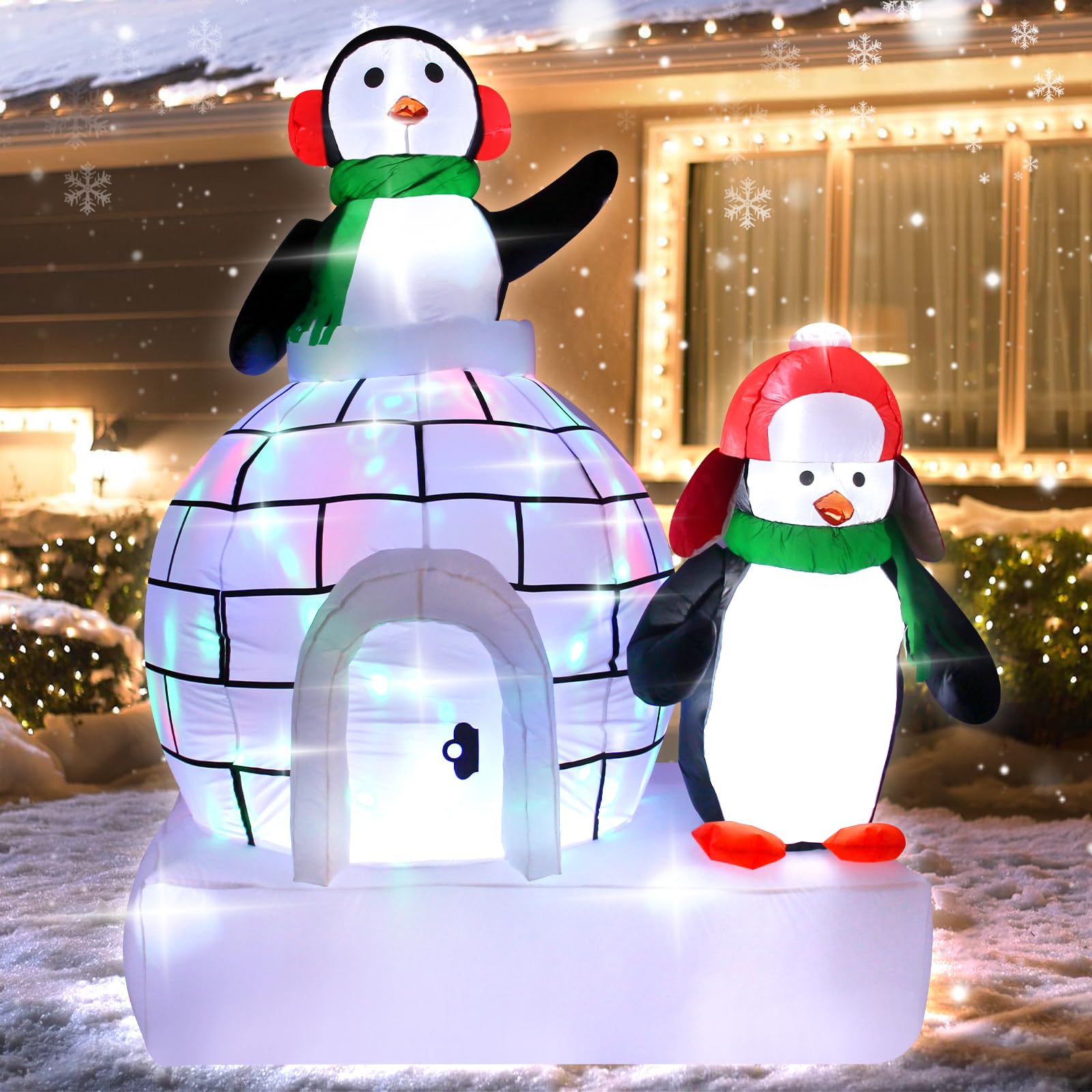 Christmas Inflatable Ice House Penguin 7 Feet Outdoor Decoration ...
