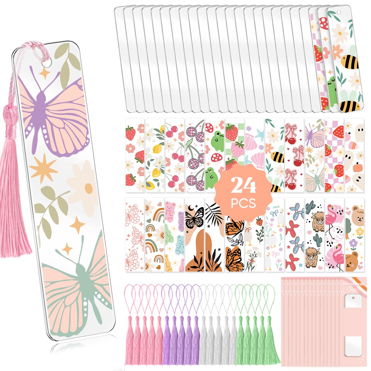 Kaciola 24PCS Acrylic Bookmark Blanks with 24PCS Fruit Theme UV DTF ...