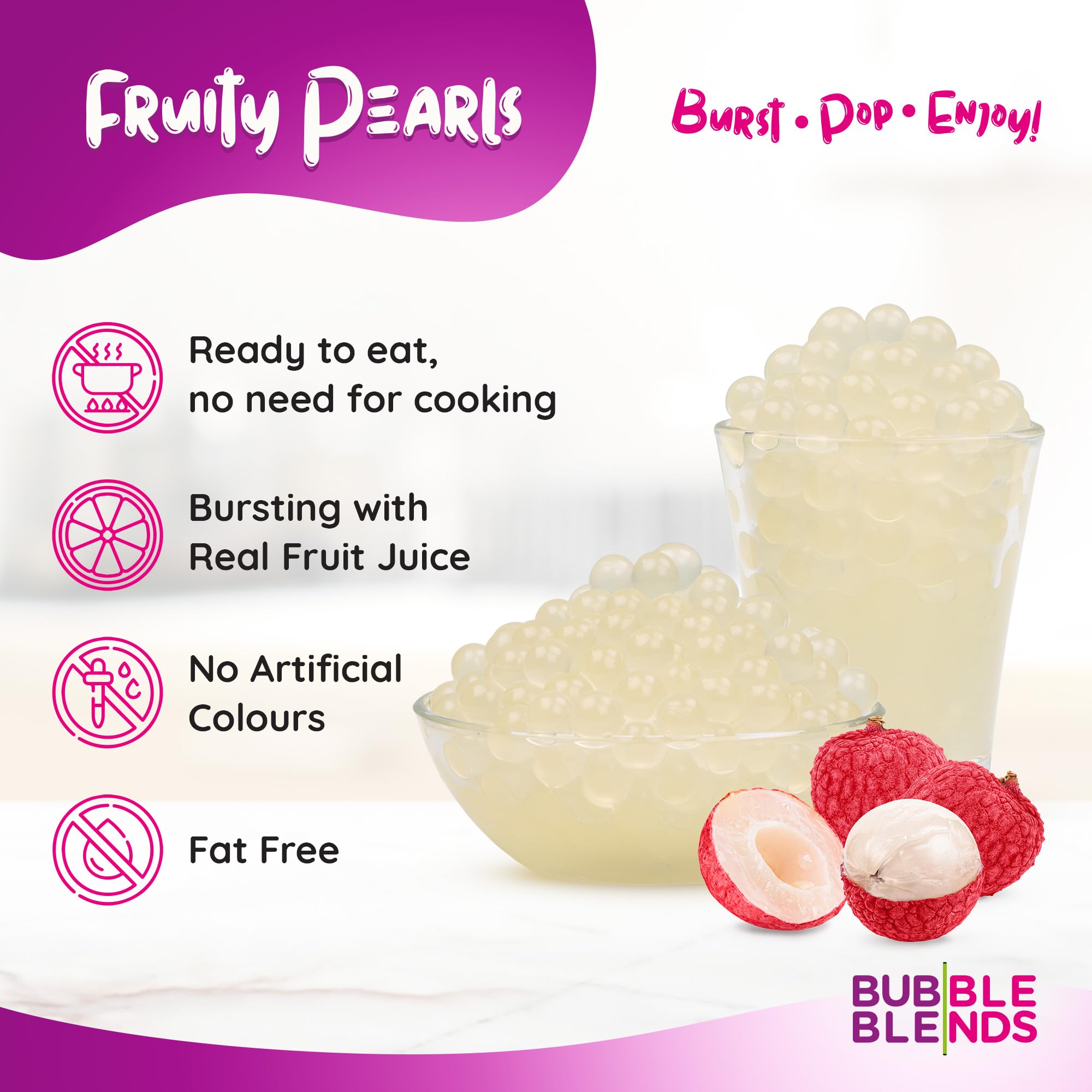 Mua Bubble Blends Lychee Popping Boba (450g), Fruit Juice-Filled Boba Pearls for Bubble Tea, Fat ...