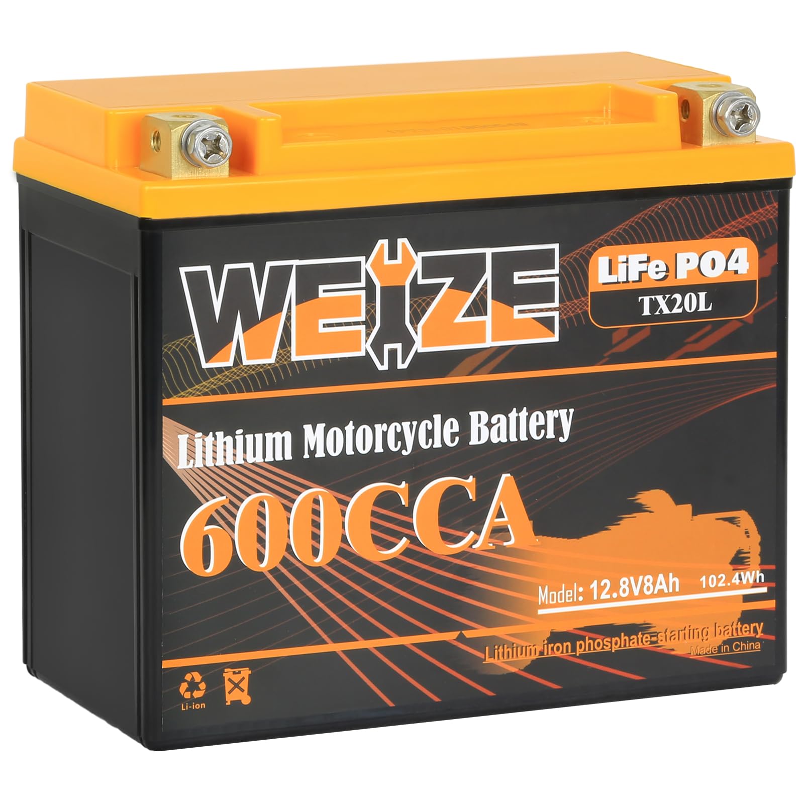 Weize Lithium YTX20L-BS, Group 20, 600A LiFePO4 Motorcycle Battery, 12V ...
