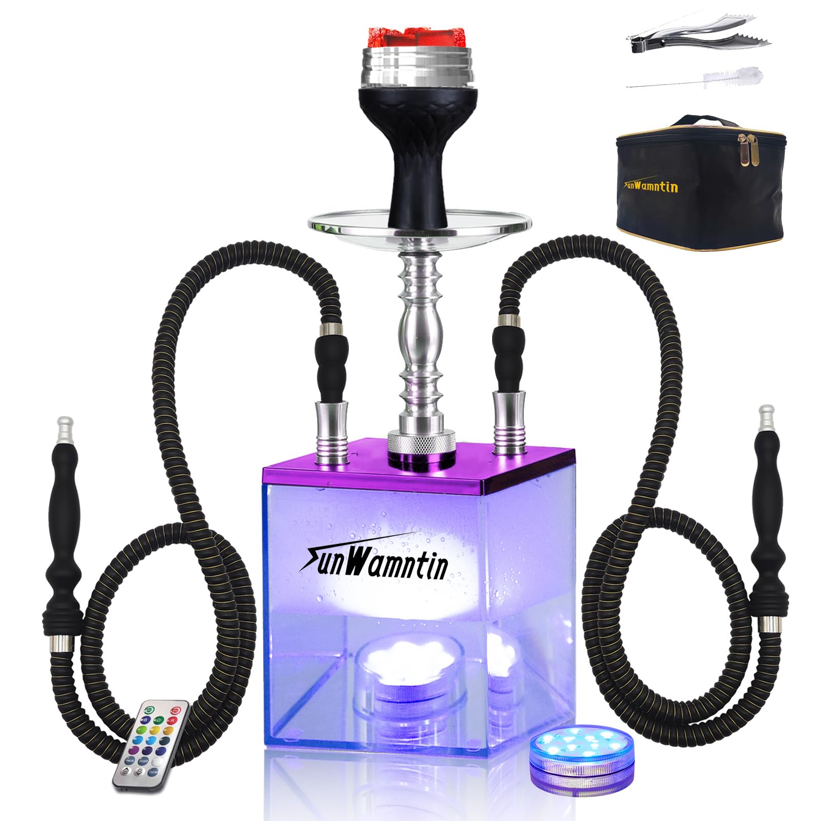 SunWamntin 2 Hose Hookah – Square Hookah Chicha Set with Everything ...