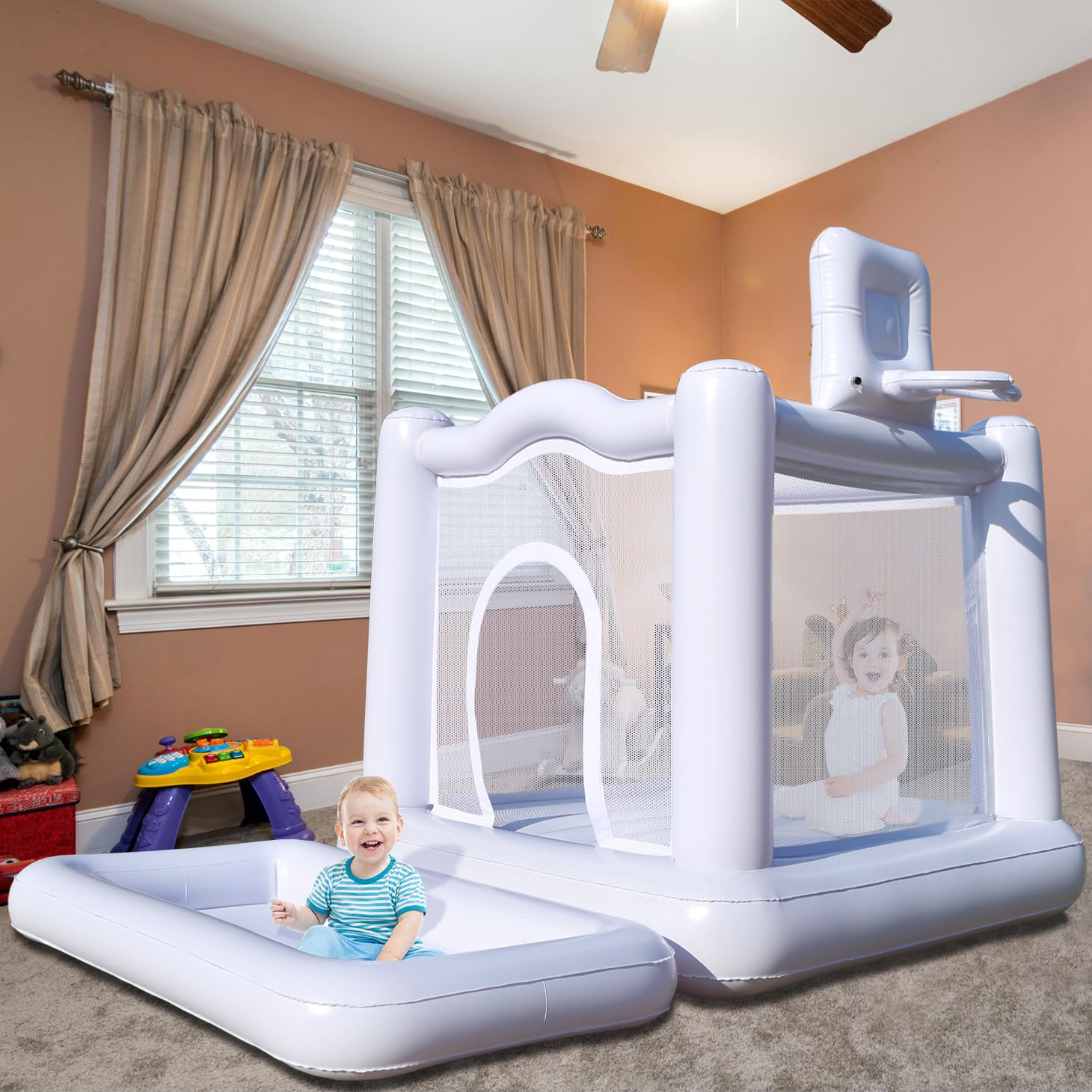 White Bounce House Children's Ball Pit Bounce House with Electric Pump ...
