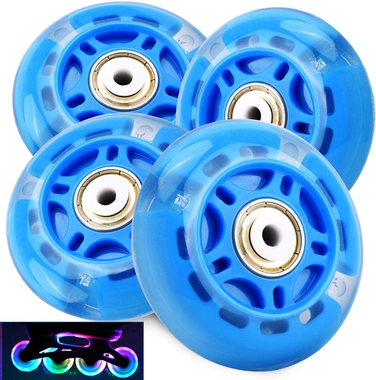 TOBWOLF 4PCS Light Up Inline Skate Wheels, 70mm LED Flash Flashing ...