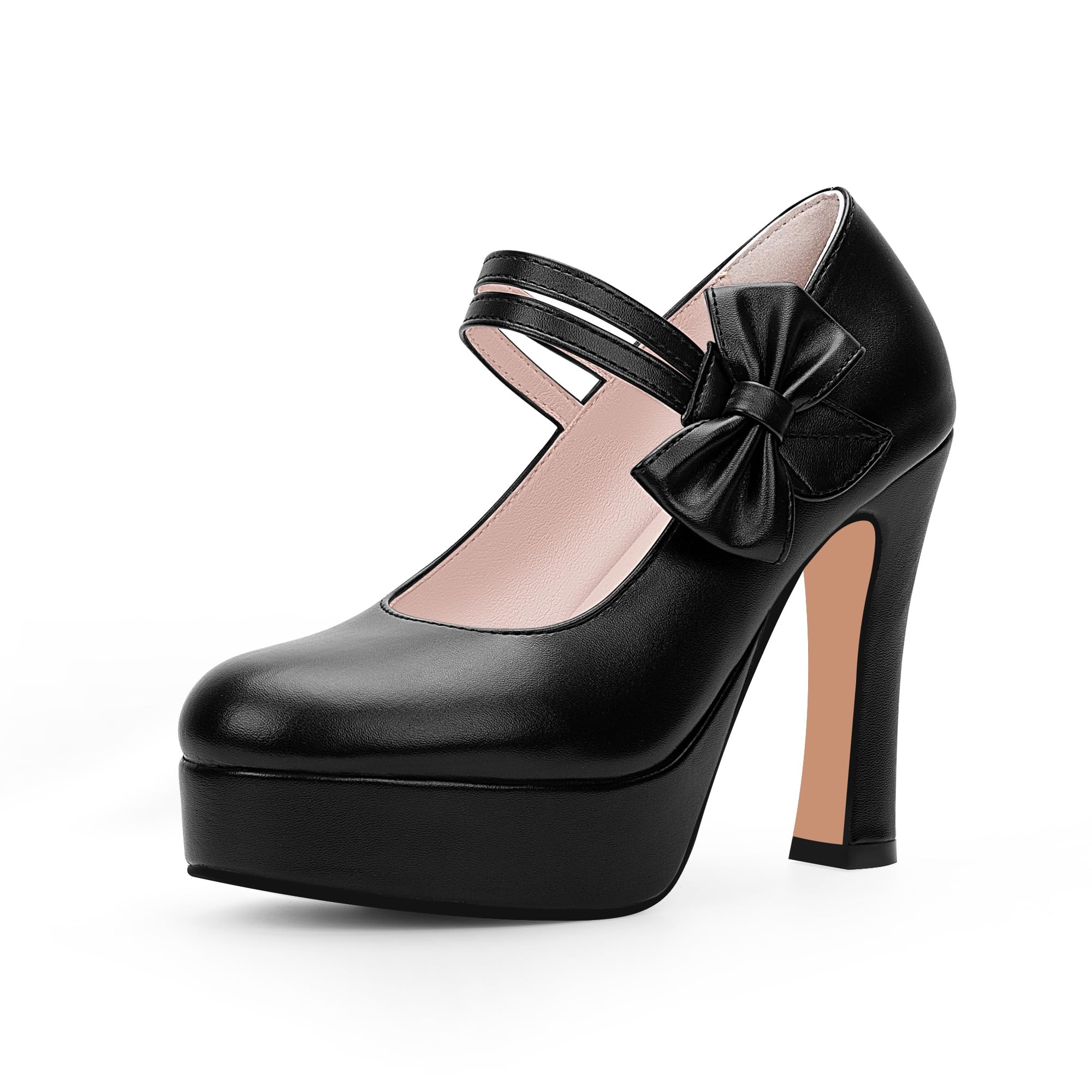yowmns Women's Bow Platform High Heel Mary Janes Pumps Hook Loop Round ...