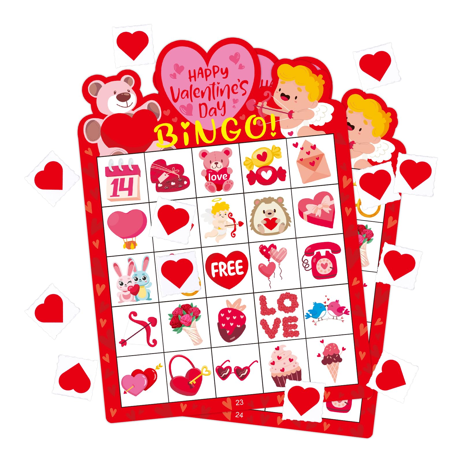 TENDFINE 24 Players Valentines Day Bingo Game Cards for Kids Girl Boy ...