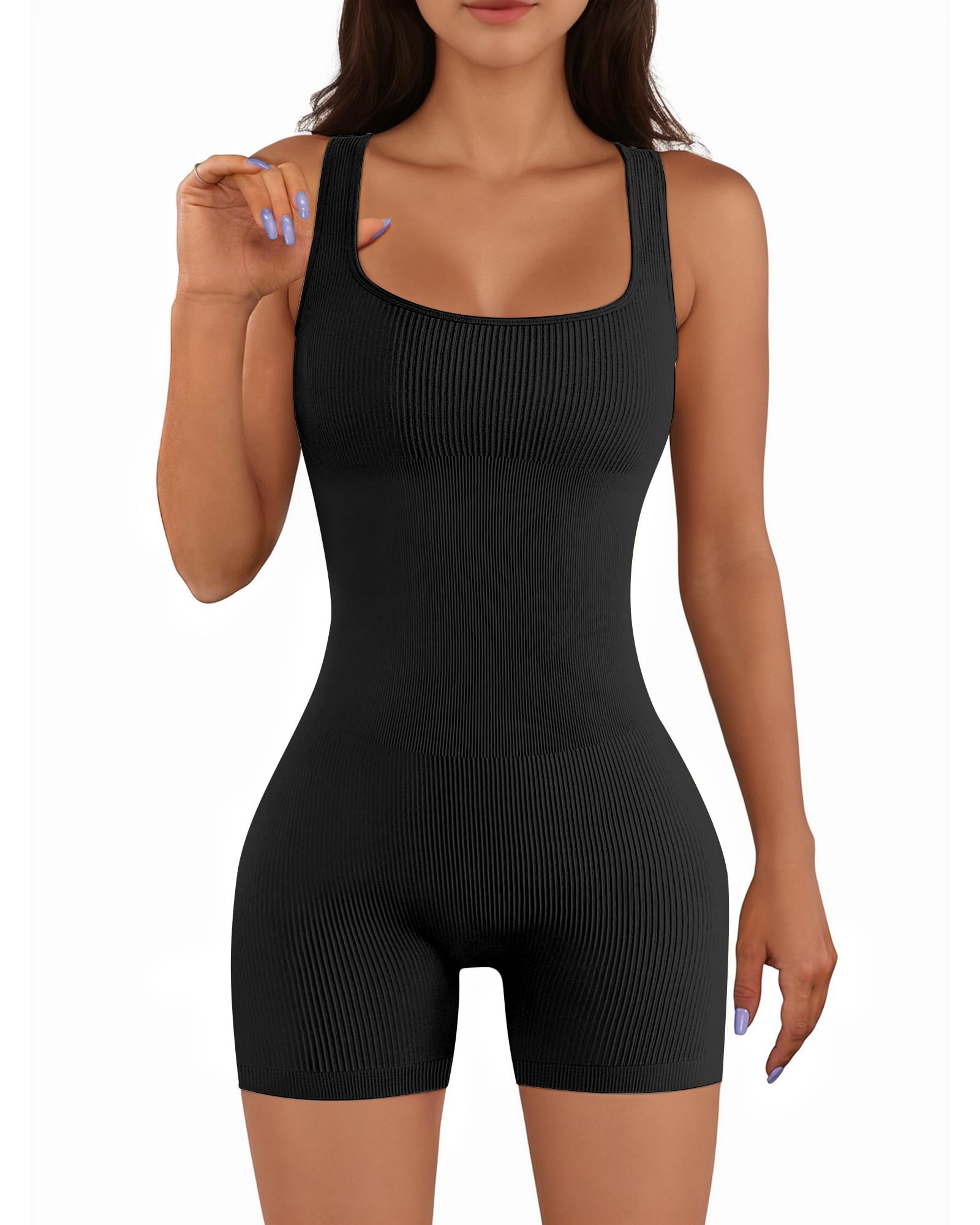 AURUZA Rompers for Women Workout Seamless Romper Yoga Ribbed One Piece ...