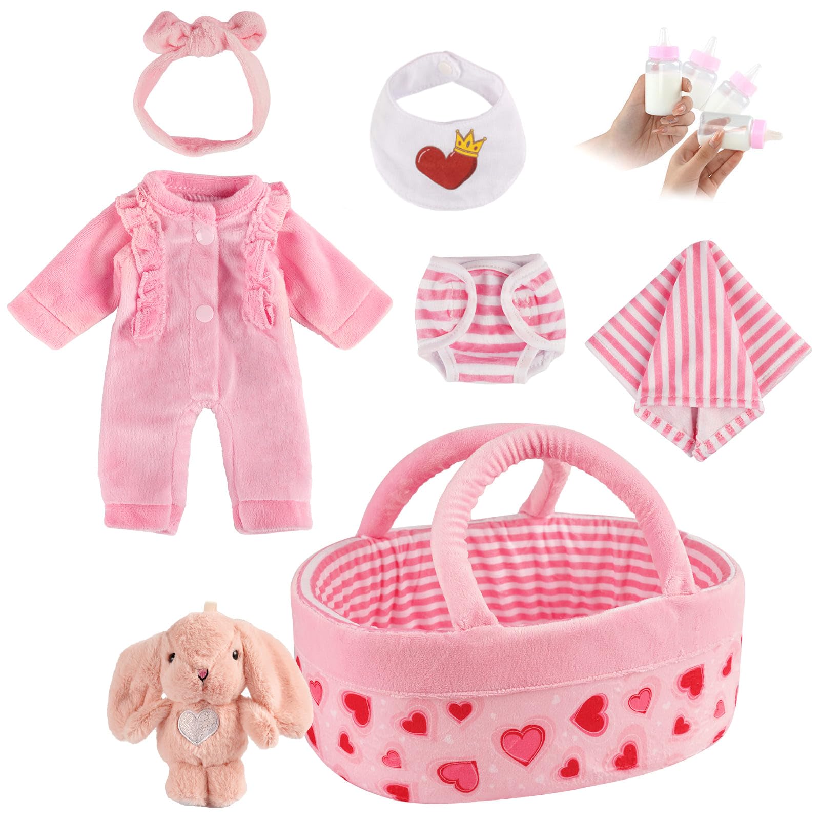 JIZHI 8 Pcs Reborn Baby Doll Clothes with Bassinet for 8-10-12 Inch ...