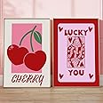 Amazon.com: Pink Aesthetic Canvas Wall Art Queen of Heart Painting Red and Pink Poster Playing ...