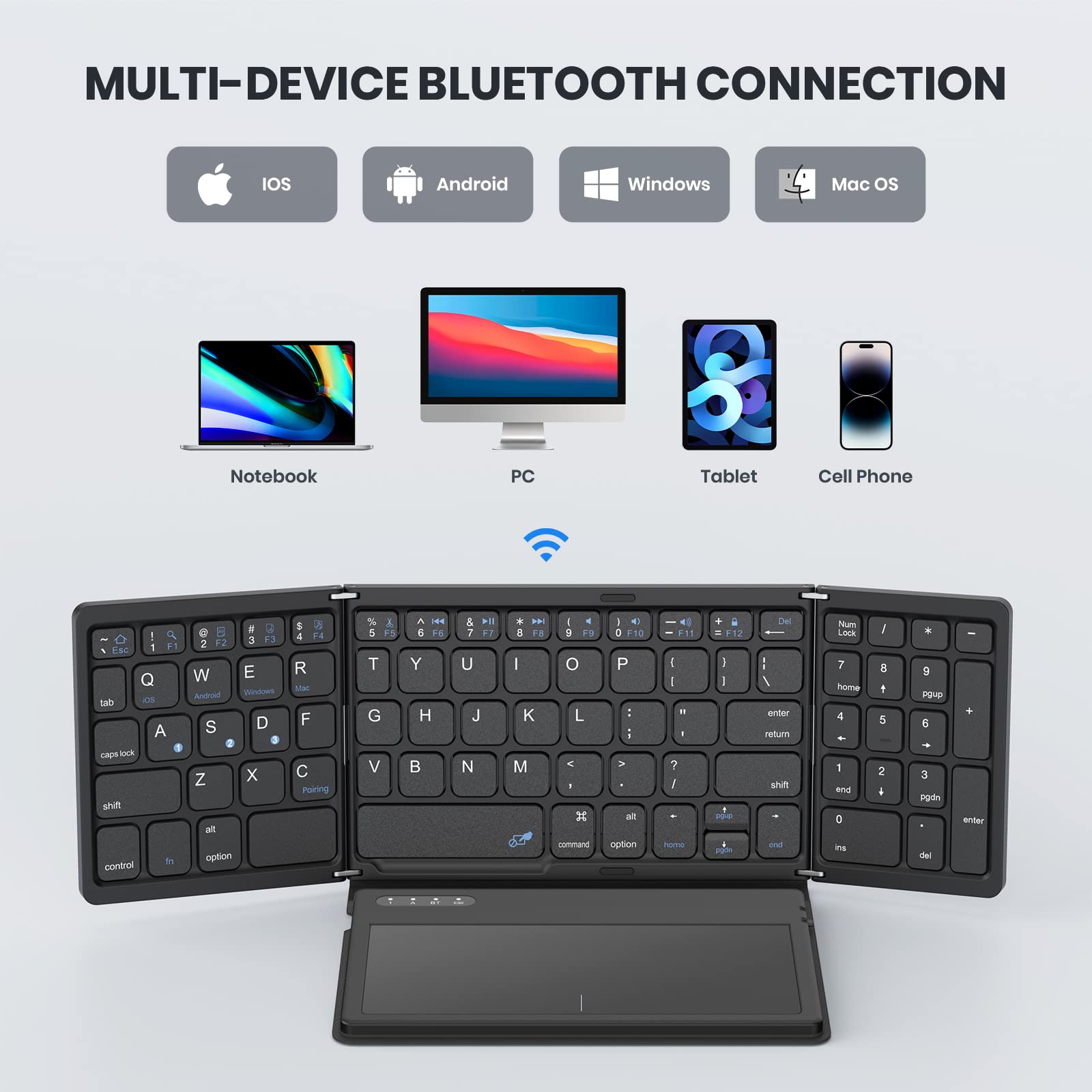 Mua Foldable Bluetooth Keyboard Portable Full Size Folding Keyboard With Touchpad Pu Leather