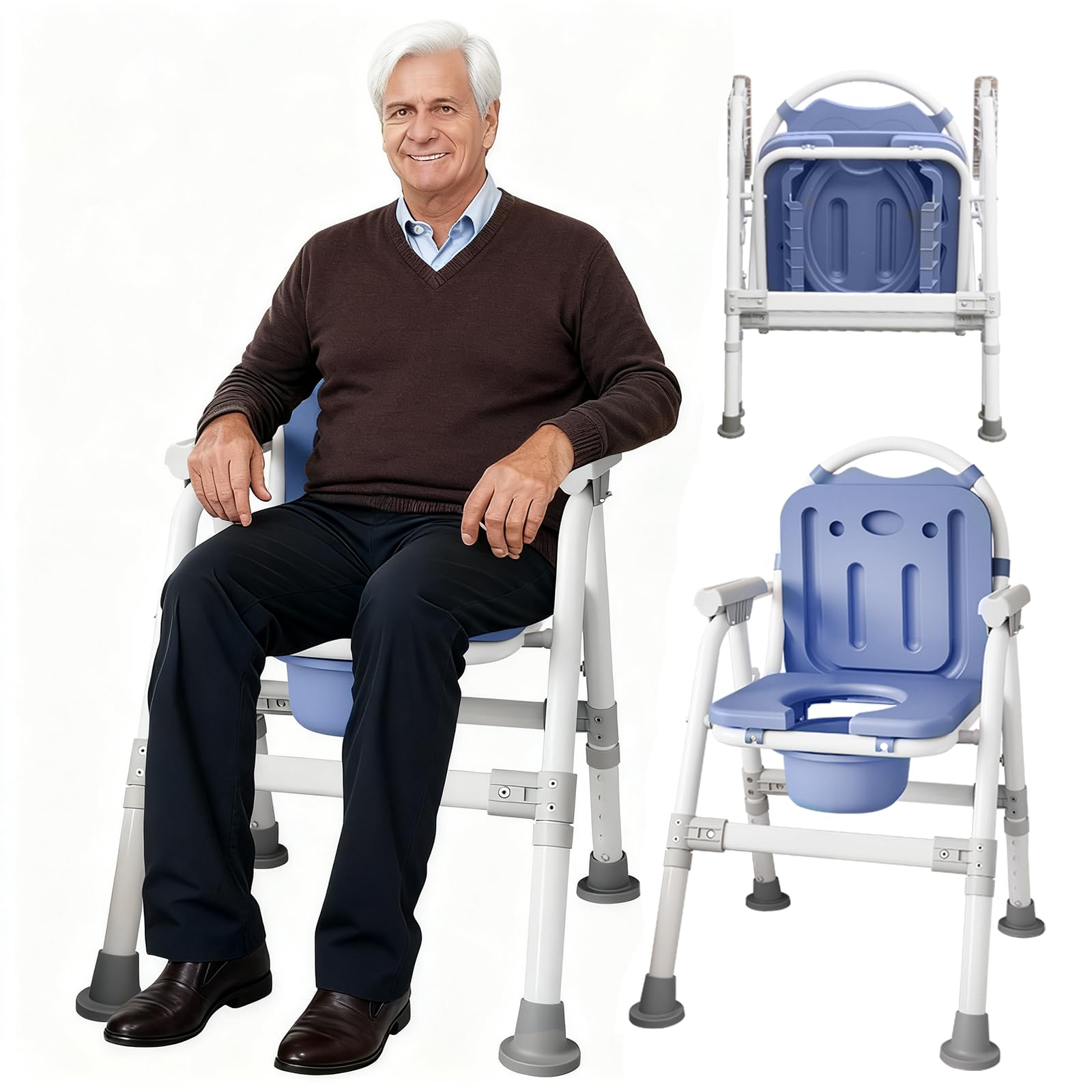 4 in 1 Folding Bedside Commode Chair with Arms and Back?Adjustable ...