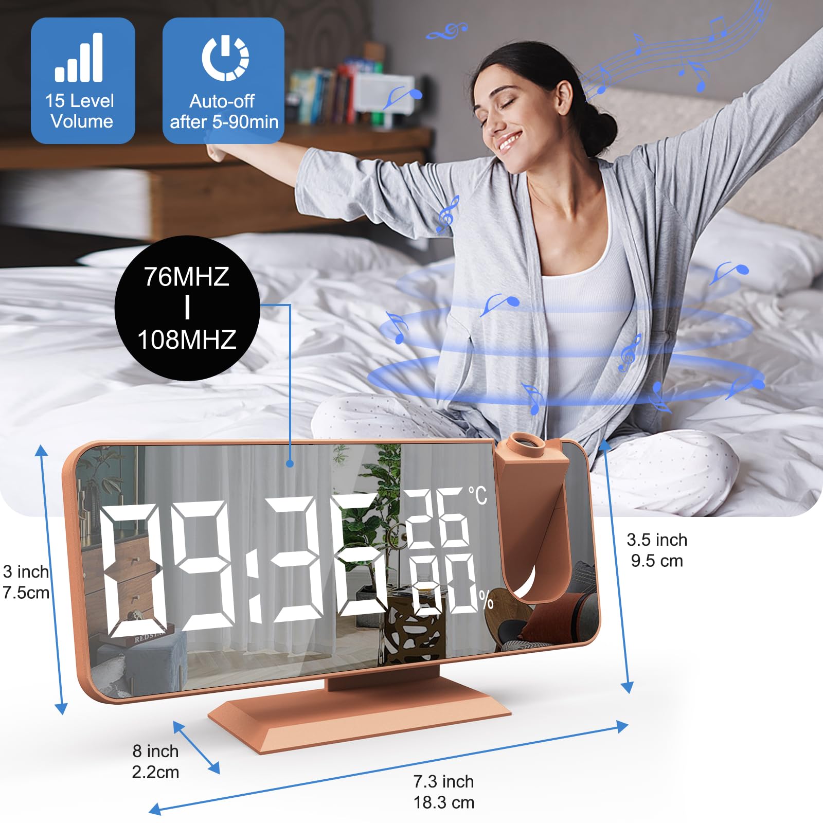 Mua Projection Alarm Clock, Digital Clock With 180° Projector ...