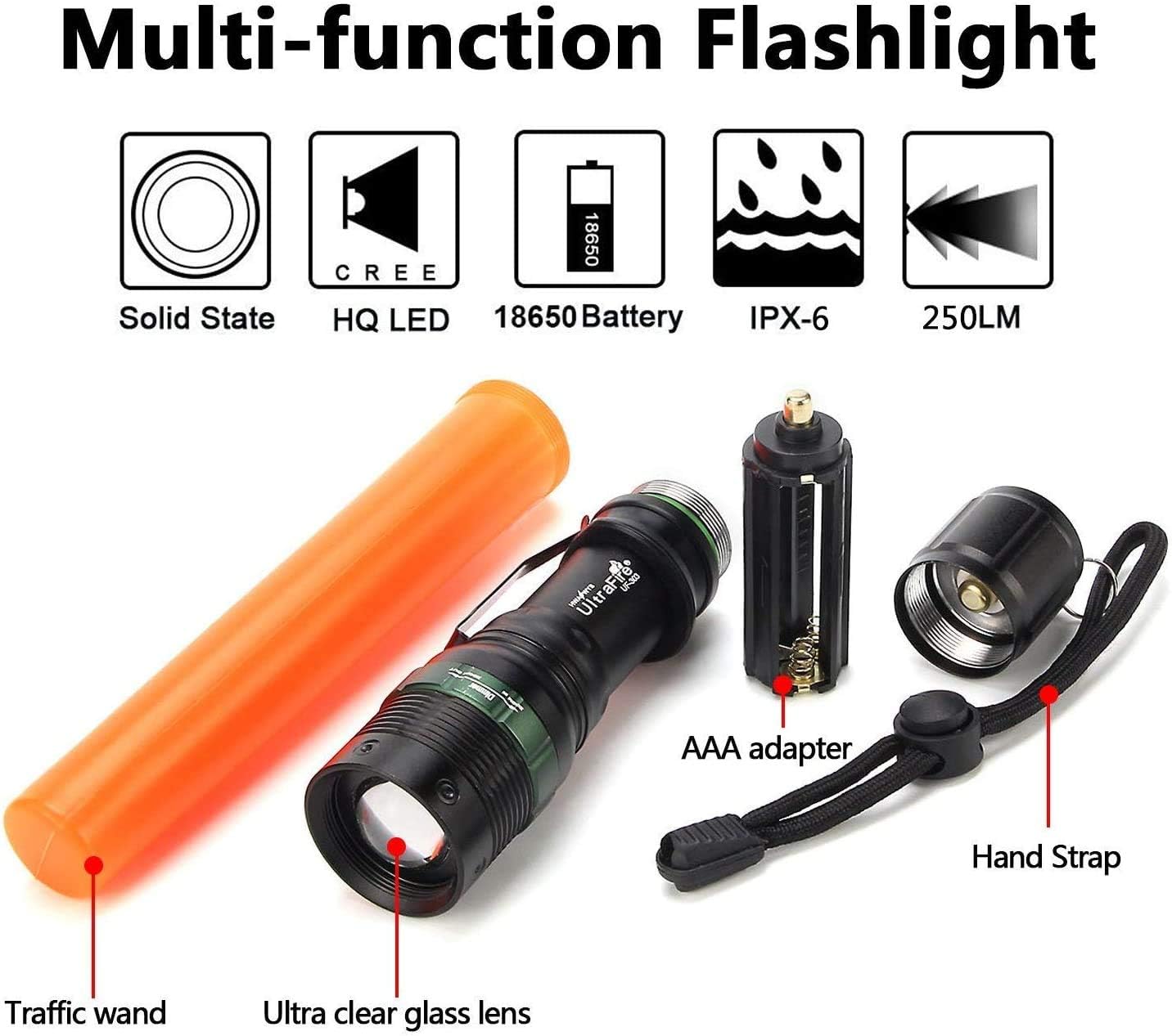 UltraFire 2 Pack 11-Inch Signal Traffic Wand LED Flashlight 3 Modes 250 ...