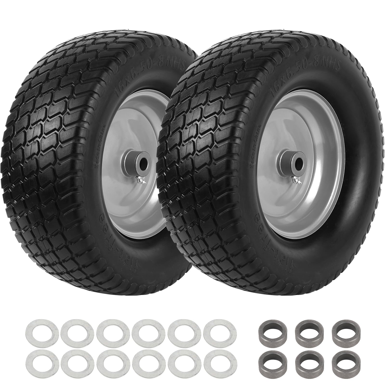 AR-PRO (2-Pack) 16x6.50-8 Tire and Wheel Flat Free, Solid Lawn Mower ...