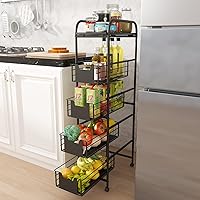 Amazon.com: WHIFEA 5 Tier Slim Rolling Cart with Drawers Pull-Out ...