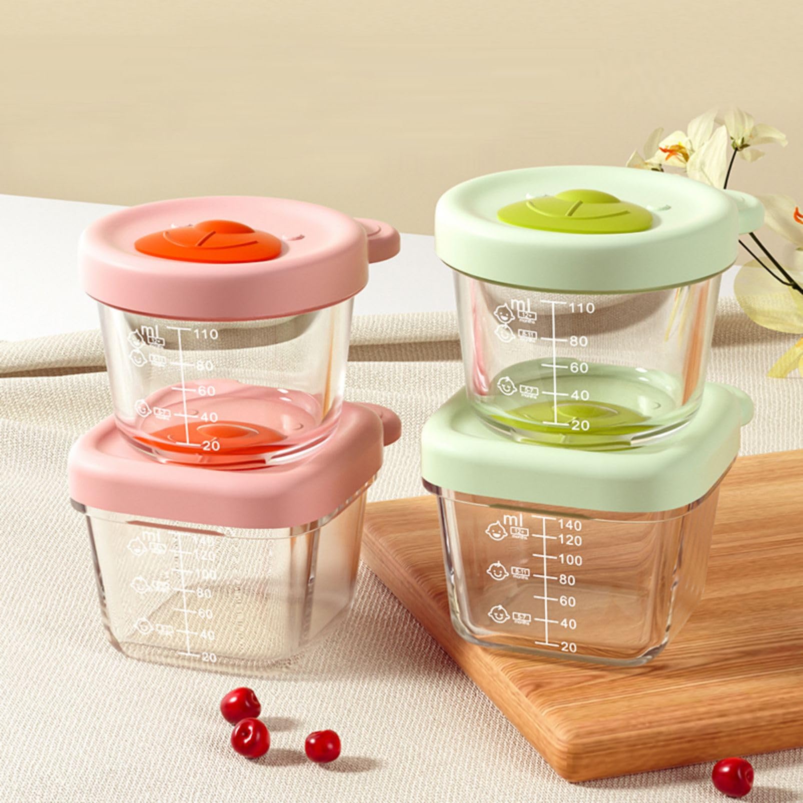 CUAIBB 4 Pack Baby Food Storage Containers, 4.39 & 5.4 oz Glass Baby ...