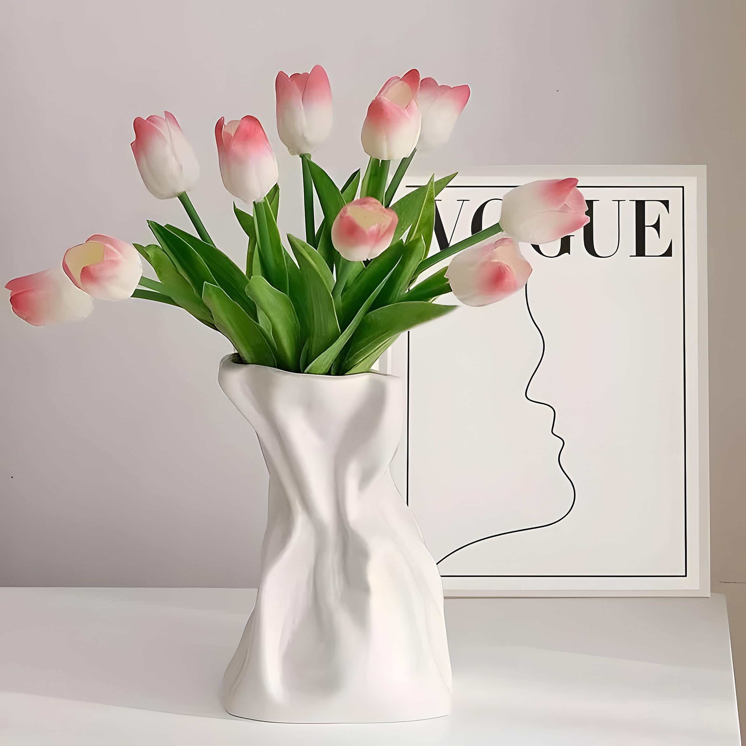 Paper Bag Vase for Flower, Unique Crinkle Design White Ceramic Vase ...
