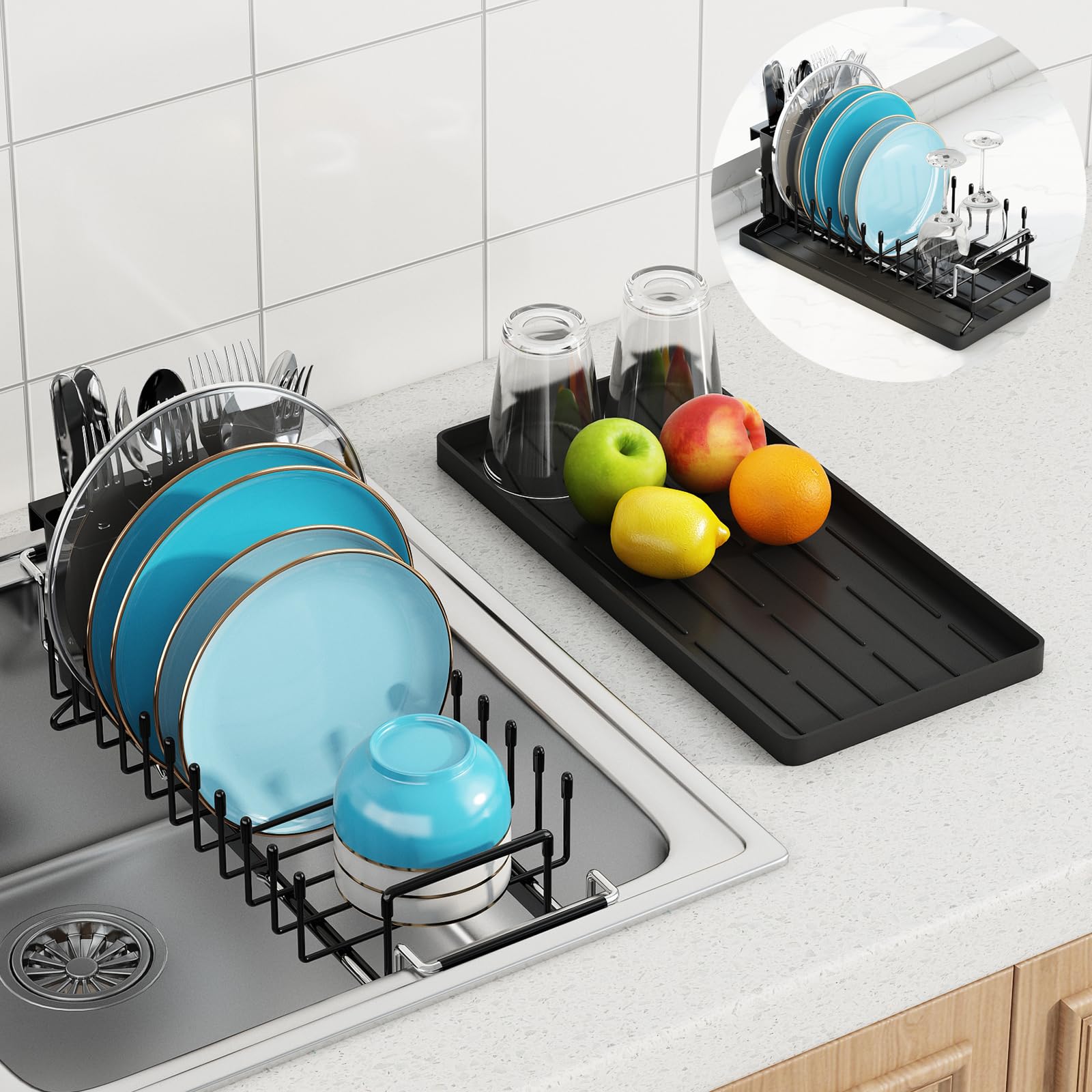 ANTOPY Sink Dish Drying Rack Expandable Small Dish Rack Over Sink
