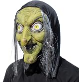 Amazon.com: AMUGEL Old Witch Mask Woman Latex Green Creepy Witch Face ...