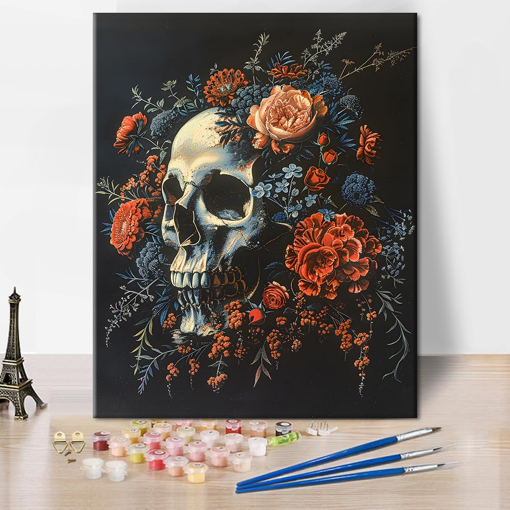 TUMOVO Adult Paint by Number, Skull Paint by Numbers, DIY Color Flowers ...