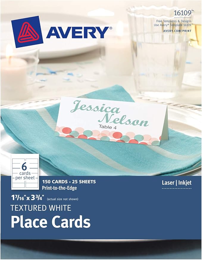 Avery Textured Place Cards, White, 1.43 x 3.75 Inches, Pack of 150 ...
