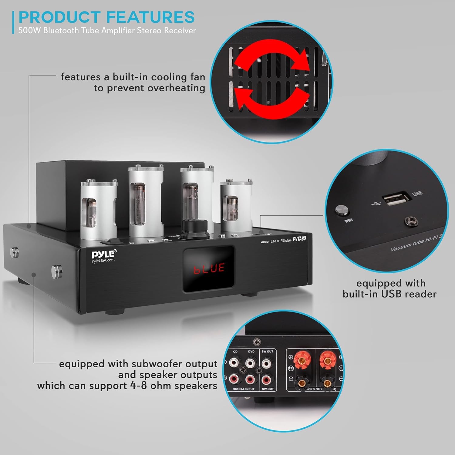 Mua Pyle Bluetooth Tube Amplifier Receiver - 500W Home Theater Audio ...
